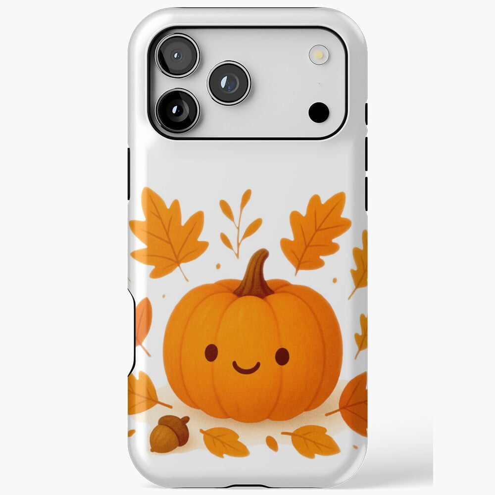 A Smiling Pumpkin in a Pile of Autumn Leaves iPhone 11 through 17 Pro ...