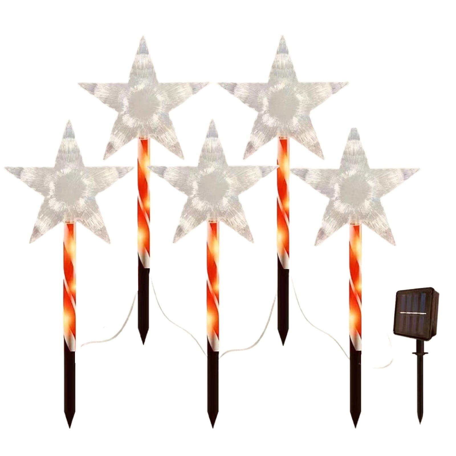 A Solar Powered Christmas Star Snowflake Ground Lights, 5-Pack Outdoor ...