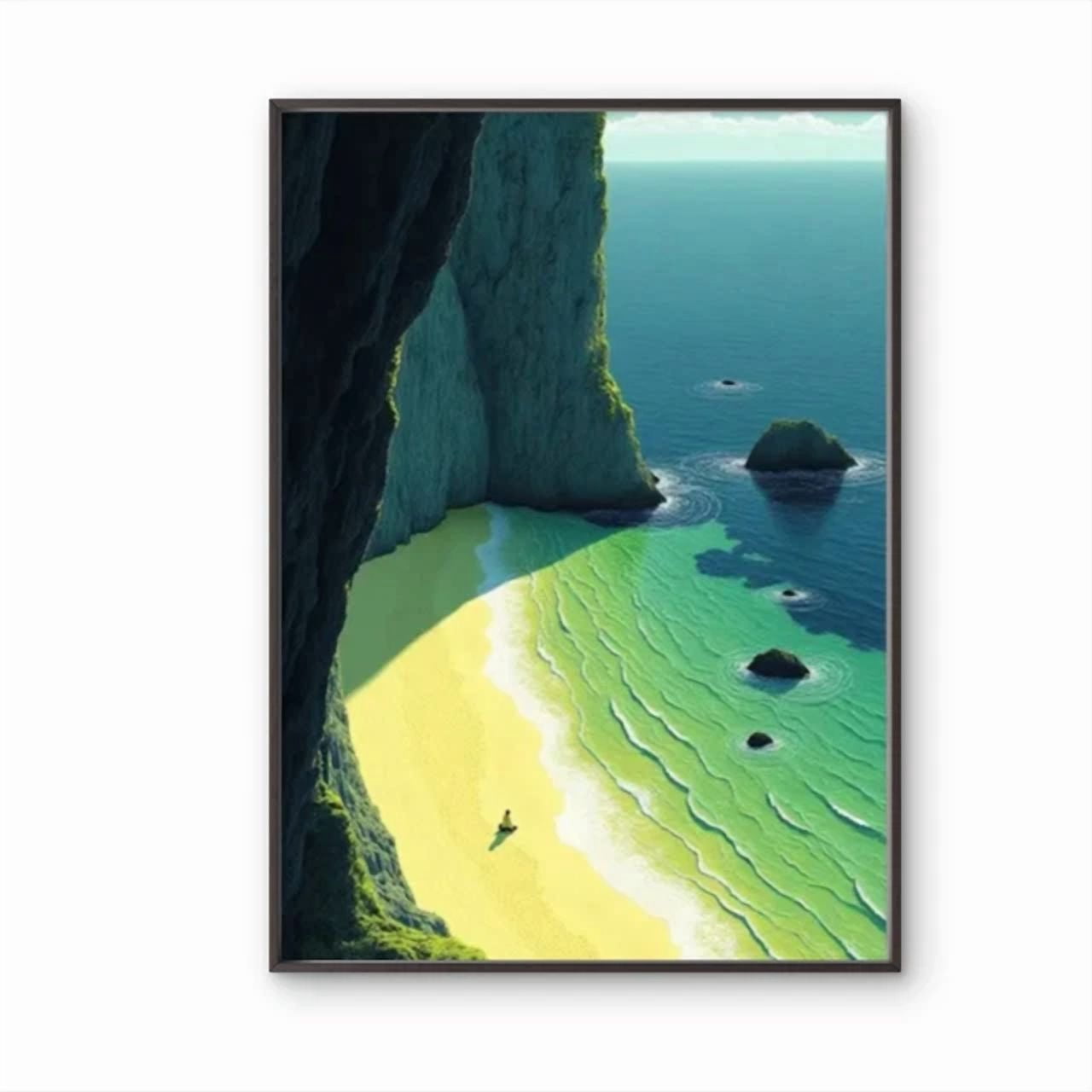 A Solitary Figure Walks Upon A Secluded Beach Poster Art Home Decor ...