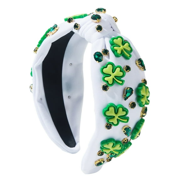 A St Patricks Day Headband White Base Shamrock With Rhinestone Green ...