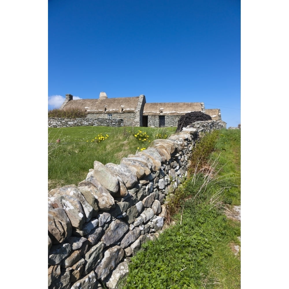 A Stone Fence Along A Field By A Crofters House; Shetland Scotland ...