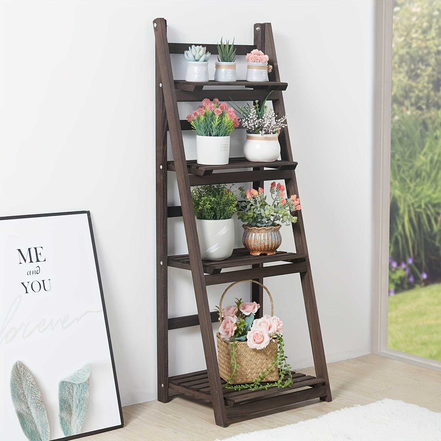 A Sturdy Wooden Plant Display Stand with Four Levels, Perfect for ...
