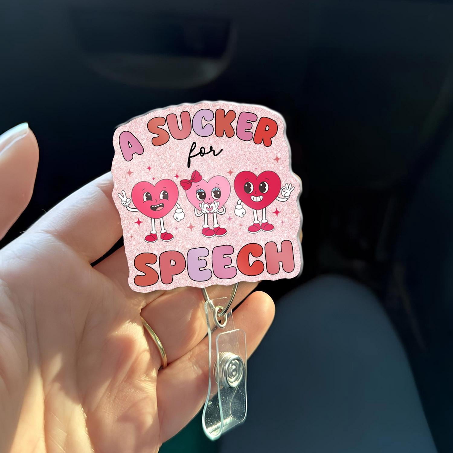 A Sucker for Speech Badge Reel, Cute SLP Badge Holder, Valentine Speech ...