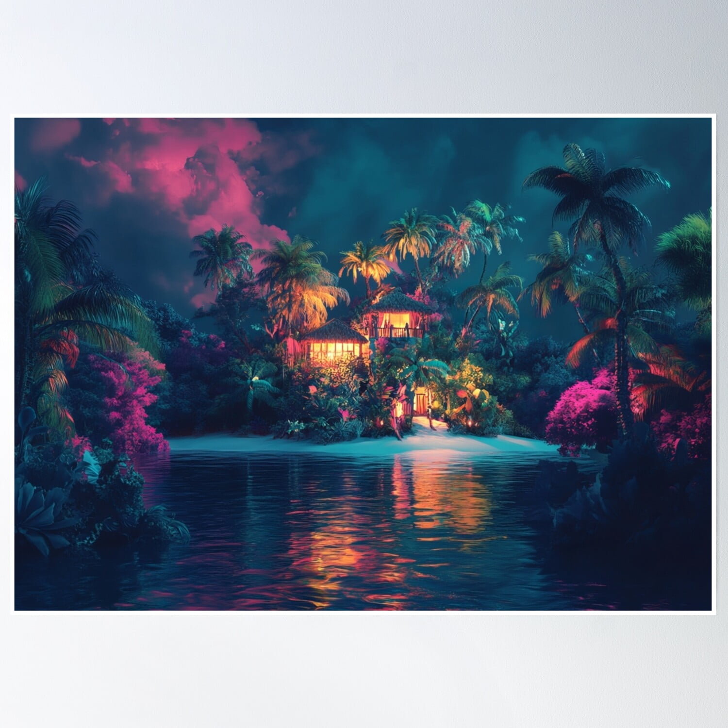 A Sunset On A Tropical Island Paints The Sky With Brilliant Colors Poster Wall Art, Modern Wall ...