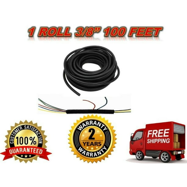A/T 100 FT 3/8" BLACK SPLIT WIRE LOOM POLYETHYLENE TUBING CABLE CONDUIT ...