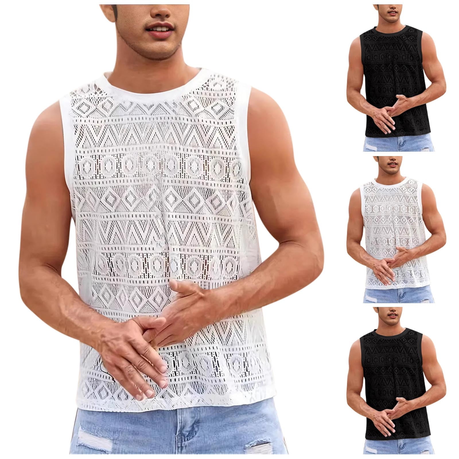 A Tank Tops For Men Men's Summer Hollow Out Fitness Top Sleeveless ...