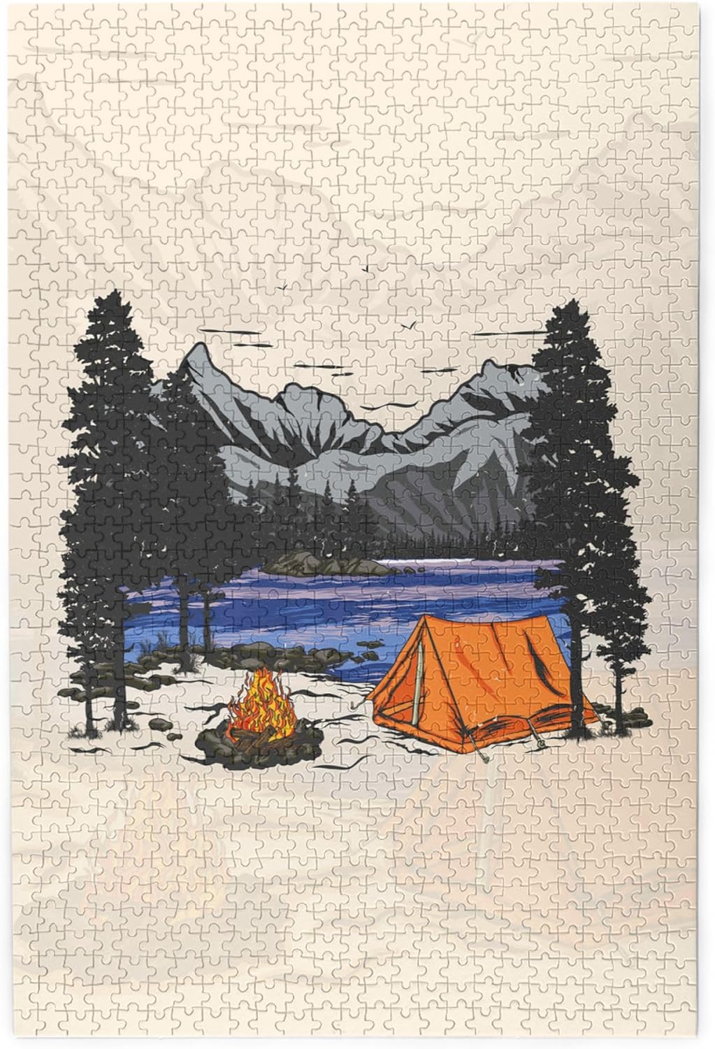 A Tent with a Campfire on The Edge of Lake Wooden Puzzle for Adults ...