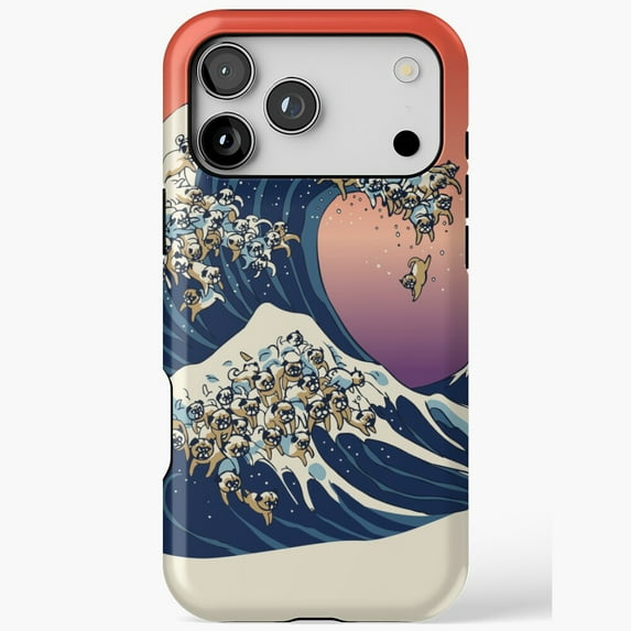 A The Great Wave of Pug Themed Cute Dog Graphic iPhone 11 through 17 ...