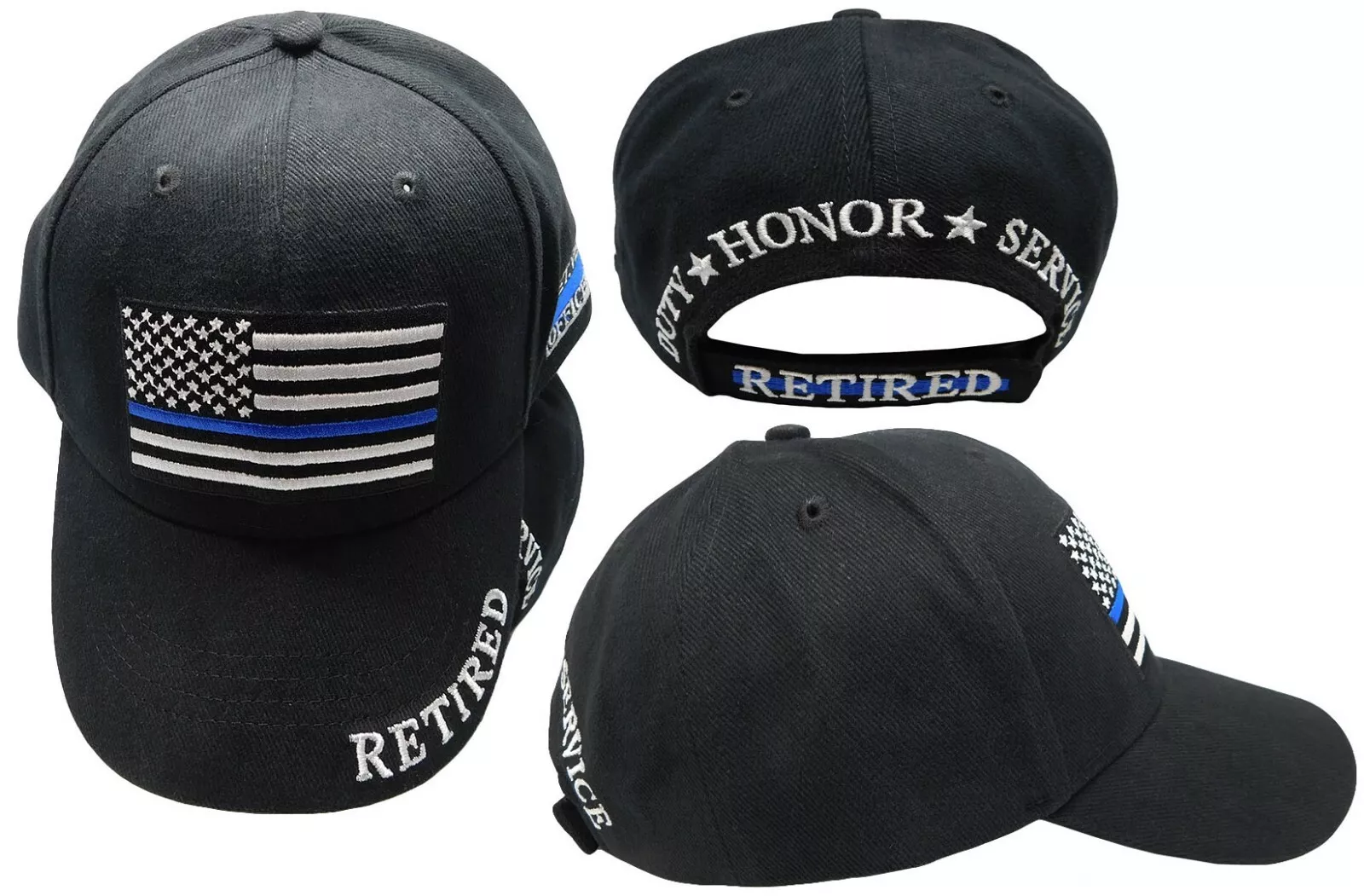 A Thin Blue Line Police Retired Veteran Officer Black Embroirdered Hat ...