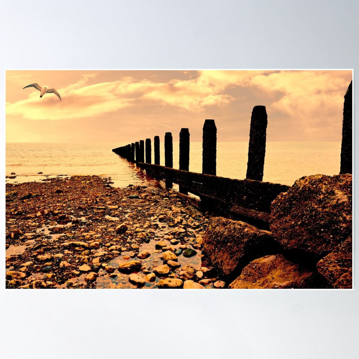 A Timber Sea Groyne On The Beach At Teignmouth. Poster Wall Art, Modern ...