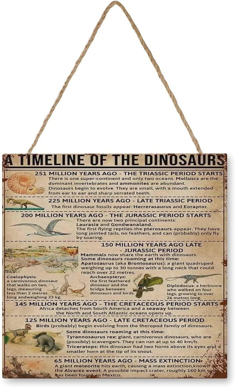 A Timeline Of The Dinosaurs Hanging Wooden Signs Dinosaur Knowledge ...