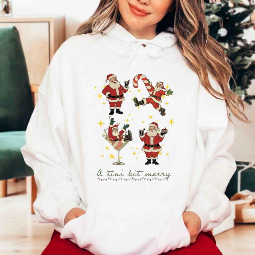 A Tini Bit Merry Christmas Santa Cocktail Holiday Unisex Hoodie up to ...