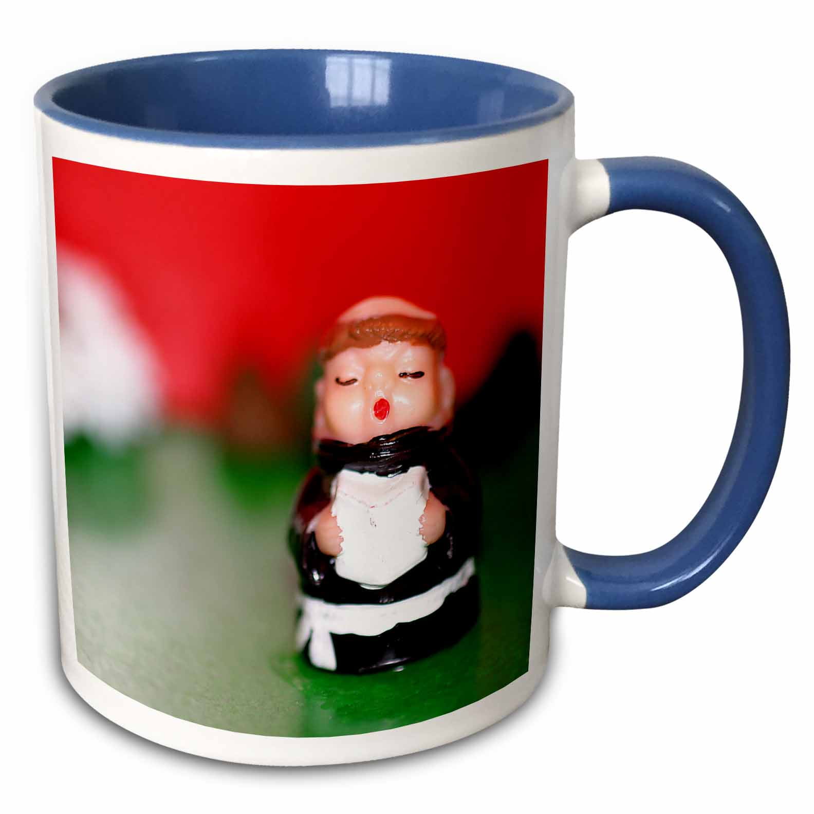 3drose, a Toy Monk in Front of a Red and Green Background, 11oz Two ...