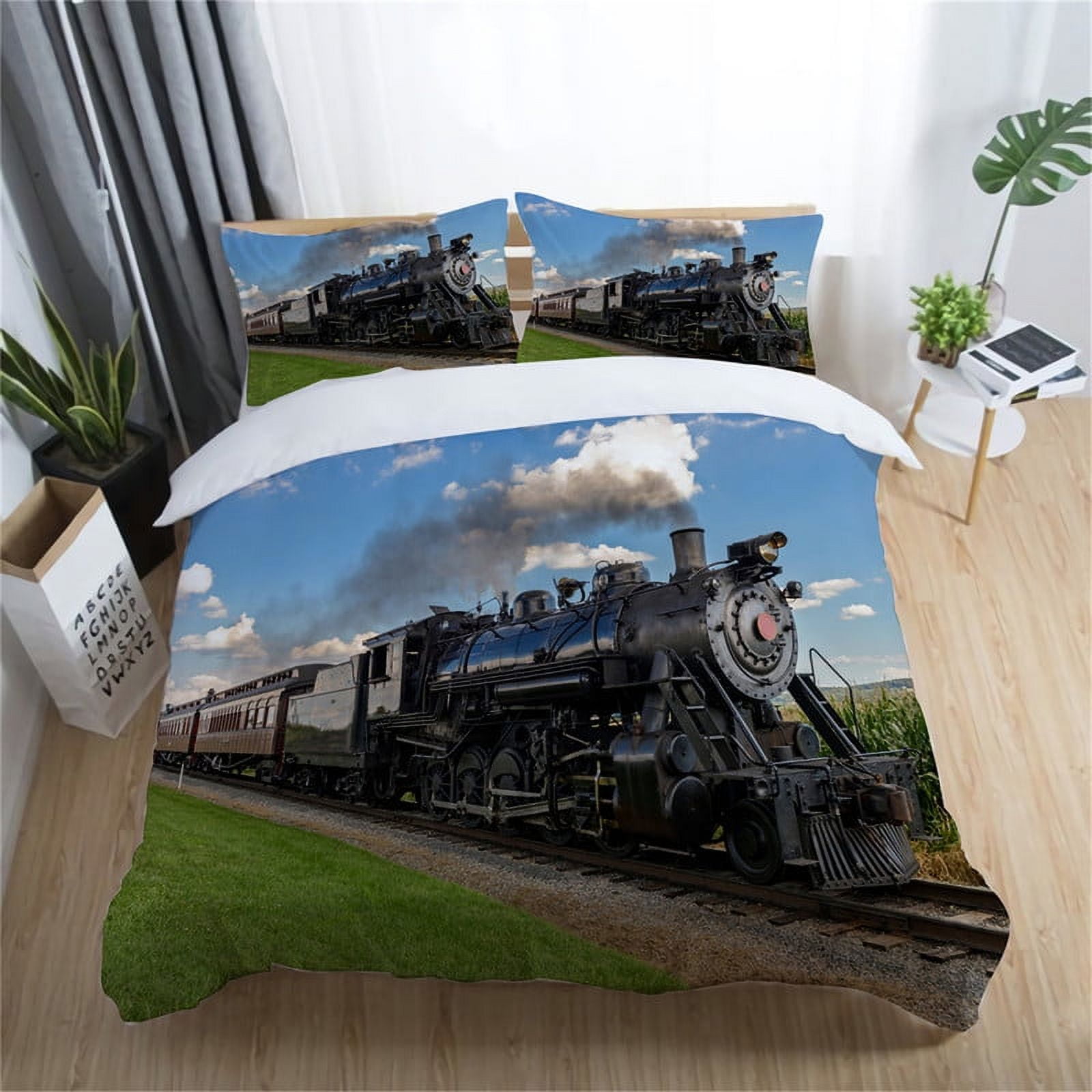 A Train Under The Blue Sky and White Clouds Bedroom Decor Soft Duvet ...