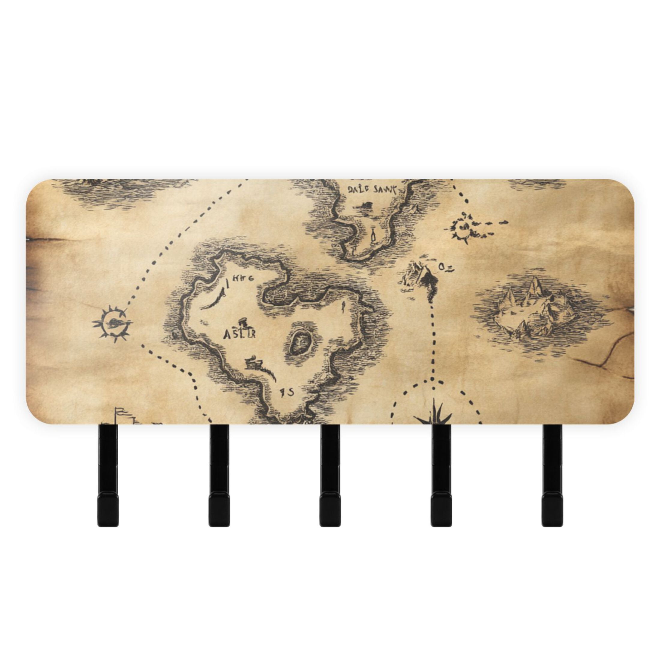 A Treasure Map Key Holder for Wall Mail Holder Organizer with 5 Key ...