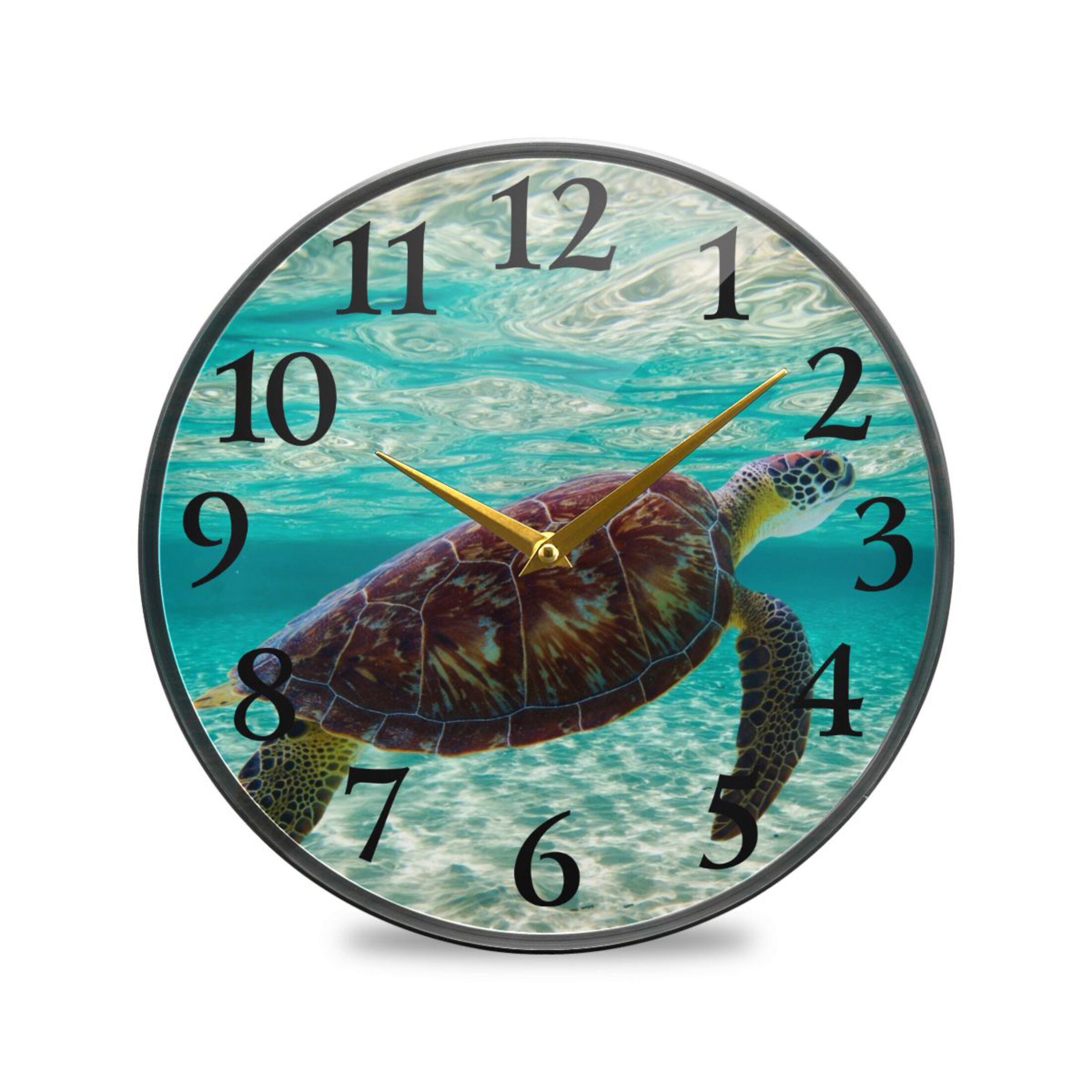 A Turtle Swiming in Sea Wall Clocks Battery Operated 11.9 Inch Round ...
