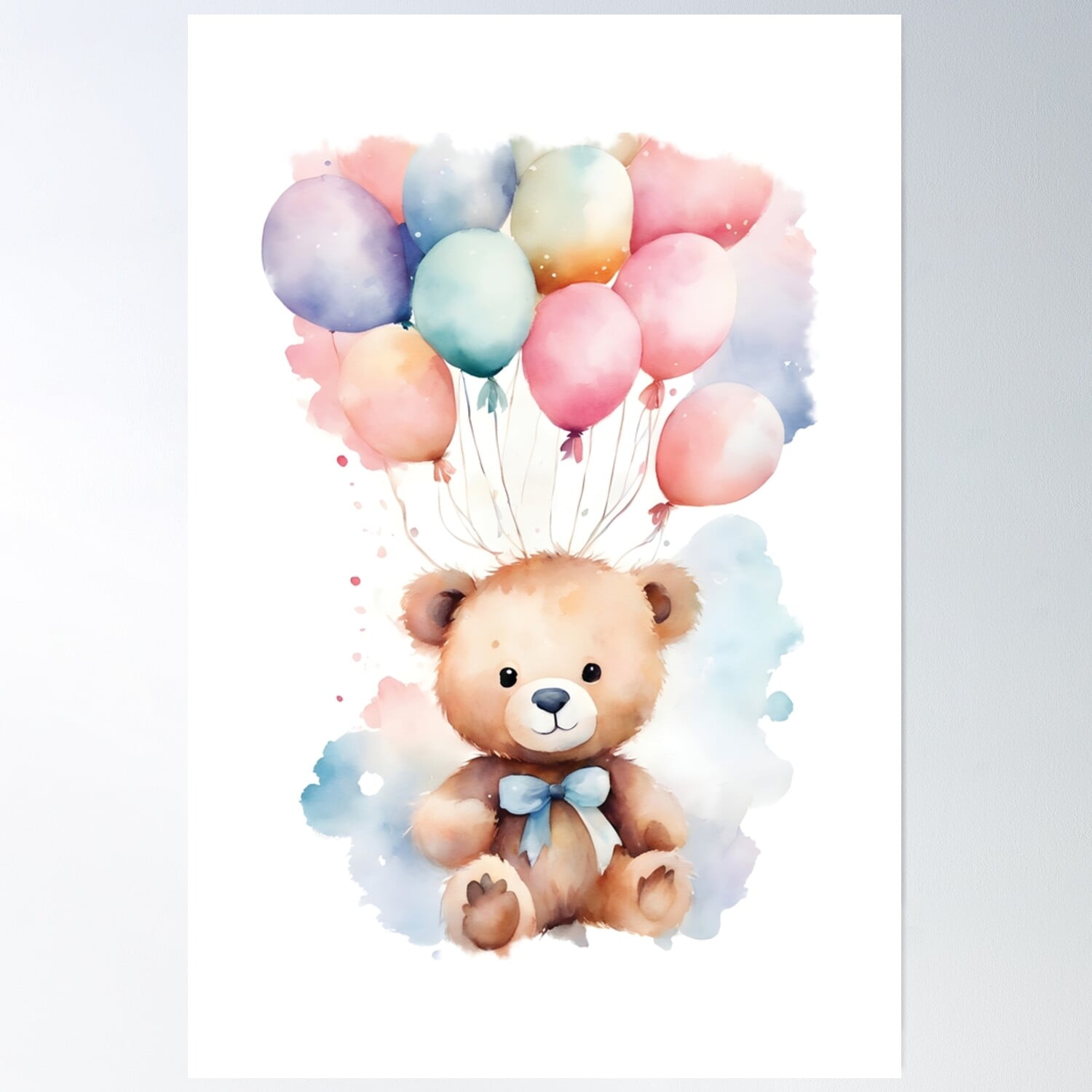 A Very Cute Teddy Bear With Several Colorful Balloons Is In The Clouds ...