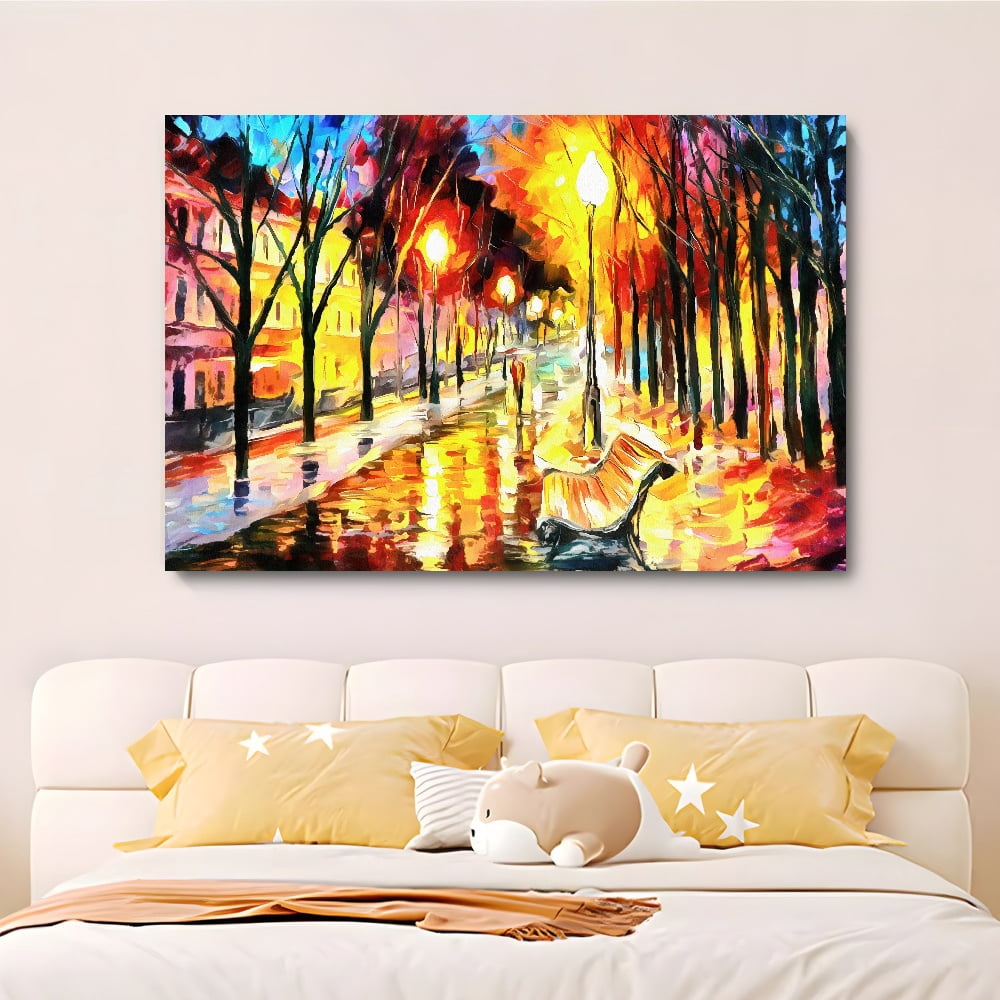 A Vibrant City Nightscape With Illuminated Roads, Colorful Trees, And ...