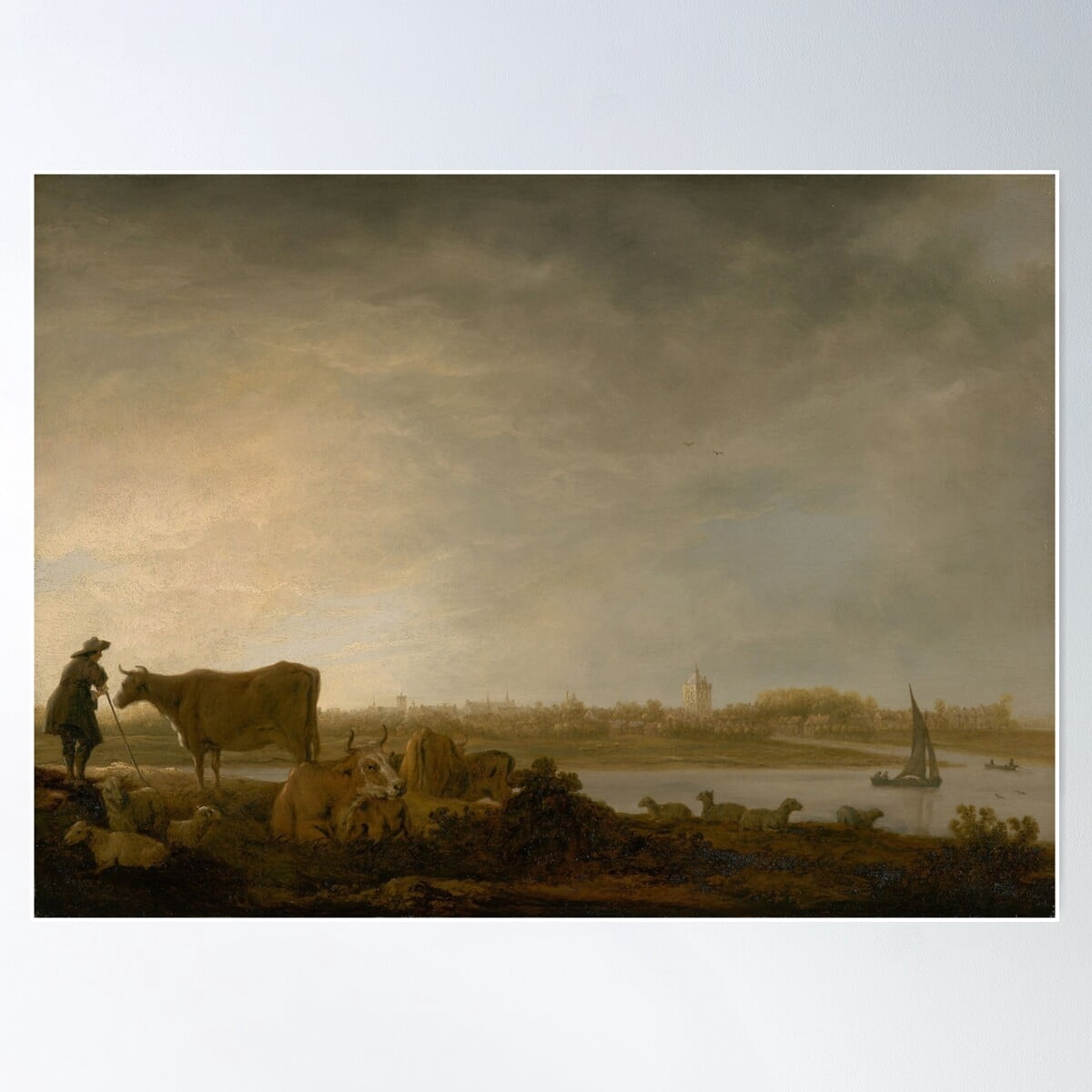 A View Of Vianan With A Herdsman And Cattle By A River Poster Wall Art ...