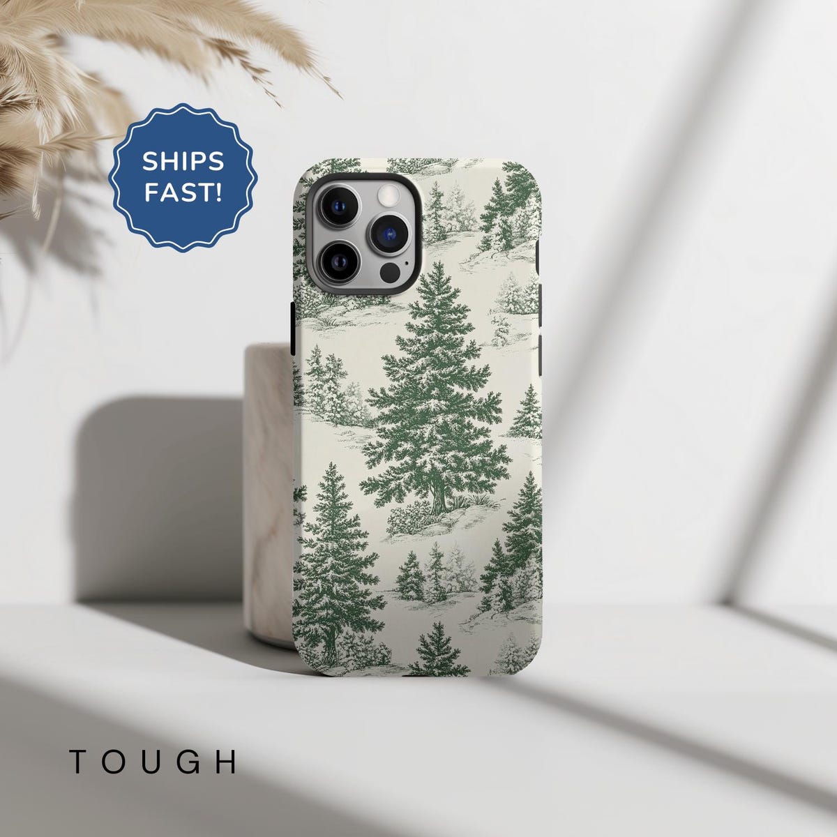 A Vintage Christmas Phone Case with a Toile De Jouy and Christmas Trees ...