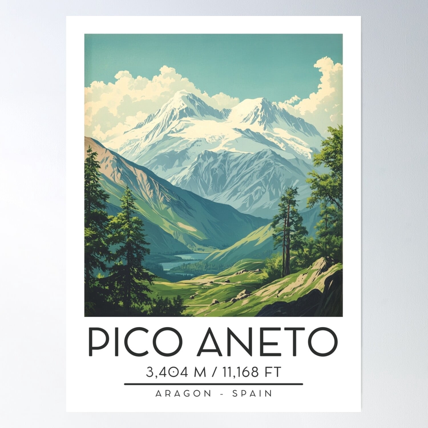 A Vintage Illustration Of Pico Aneto - Spain Poster Wall Art Modern ...