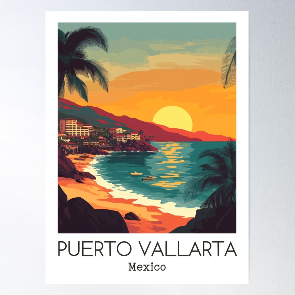 A Vintage Illustration Of Puerto Vallarta - Mexico Poster Wall Art, Modern Wall Decor For Living ...