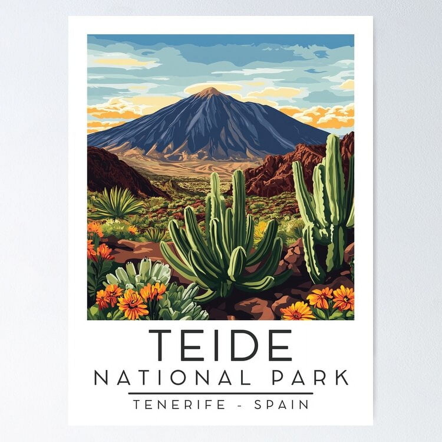 A Vintage Illustration of Teide National Park - Tenerife - Spain Poster ...