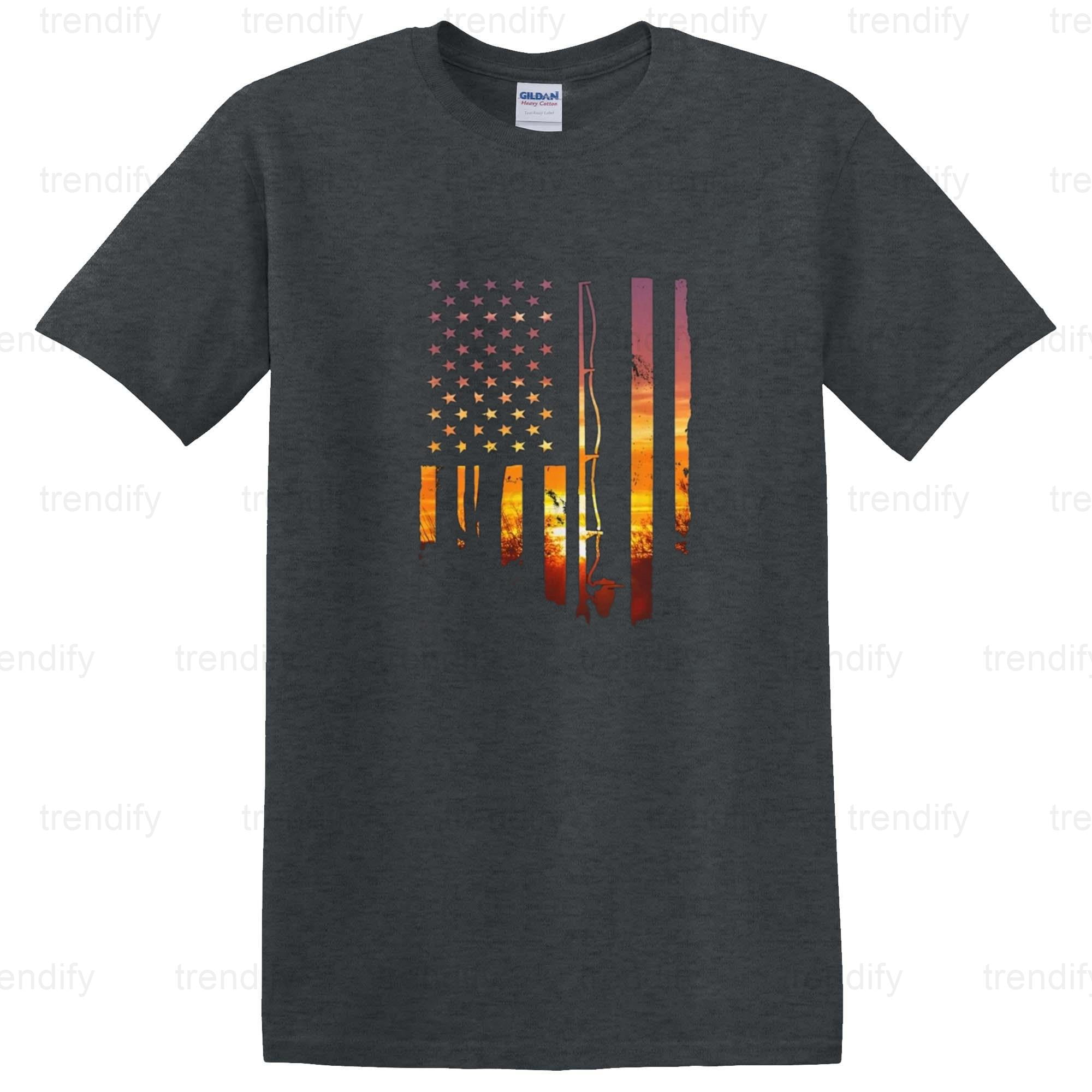 A Vintage Sunset American Flag For a Fishing Lover and Fisherman, Unisex T-Shirt, up to 5XL ...