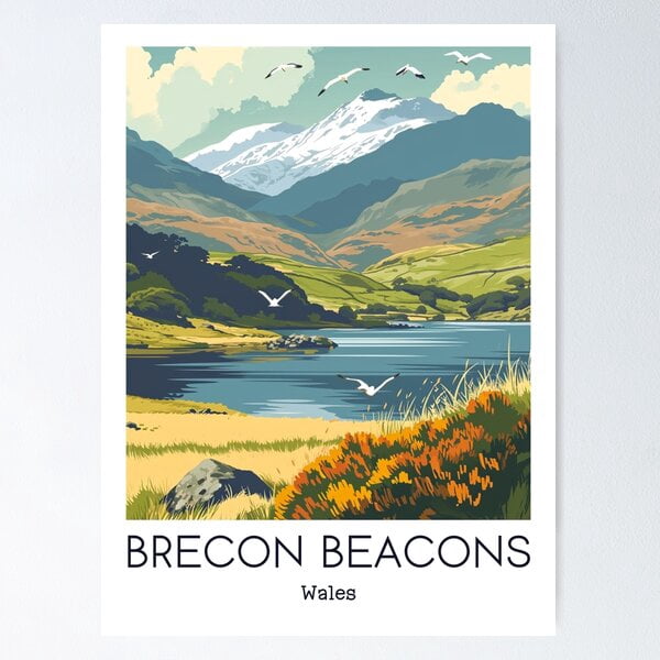 A Vintage Travel Illustration Of Brecon Beacons Wales Poster, Poster ...