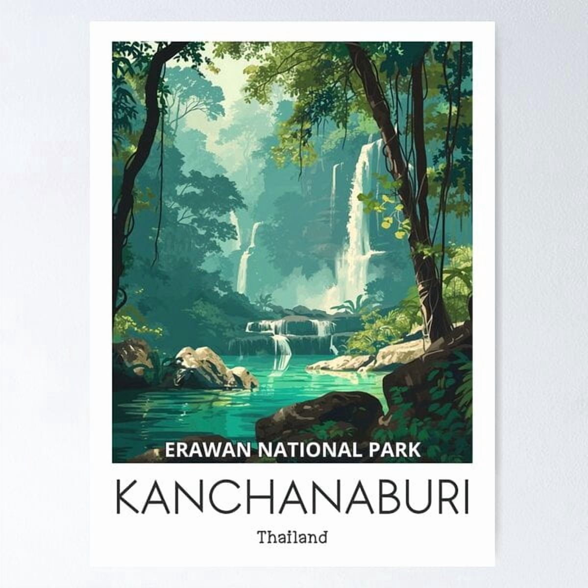 A Vintage Travel Illustration Of Erawan National Park Thailand Poster ...