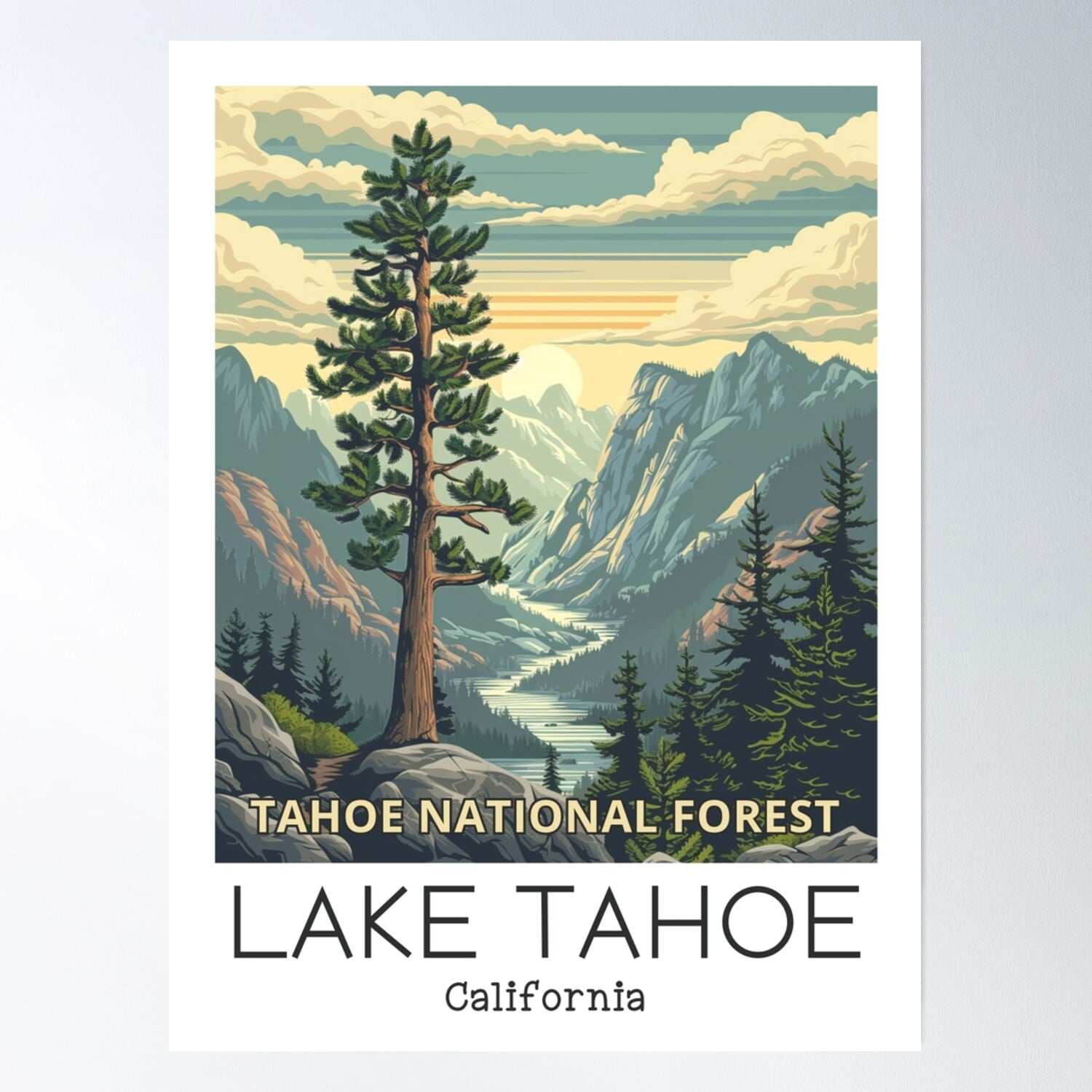 A Vintage Travel Illustration Of Tahoe National Forest - California ...