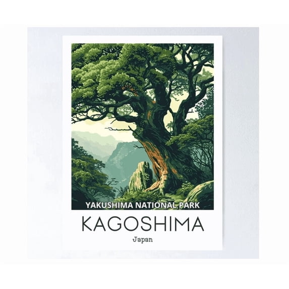 A Vintage Travel Illustration Of Yakushima National Park Kagoshima ...