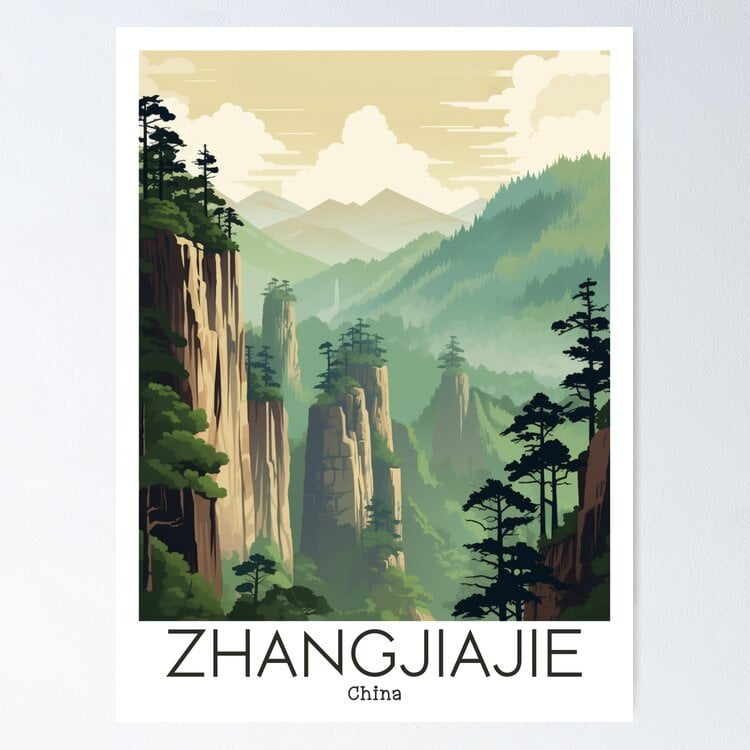 A Vintage Travel Illustration of Zhangjiajie National Forest Park ...