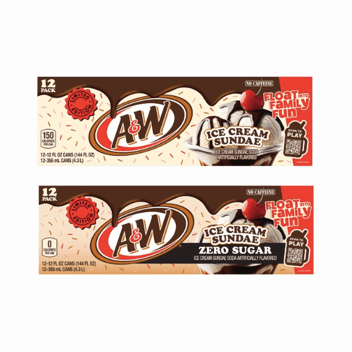 A&W Ice Cream Sundae Soda & A&W Zero Sugar Ice Cream Sundae Soda ...