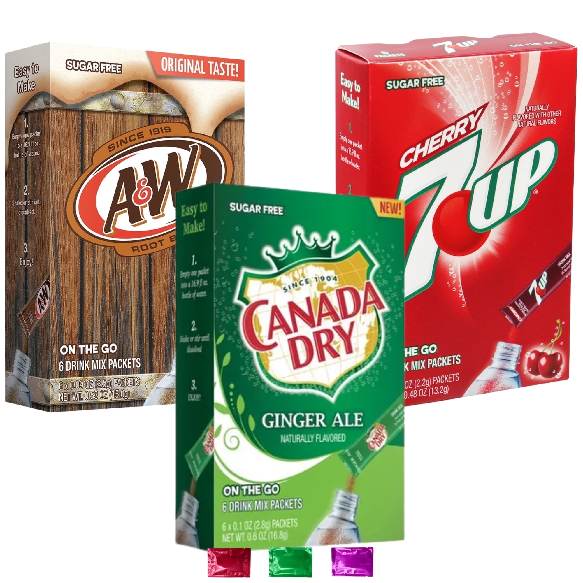 A&W Root Beer, Canada Dry Ginger Ale, 7UP Cherry Zero Sugar Drink Mix ...