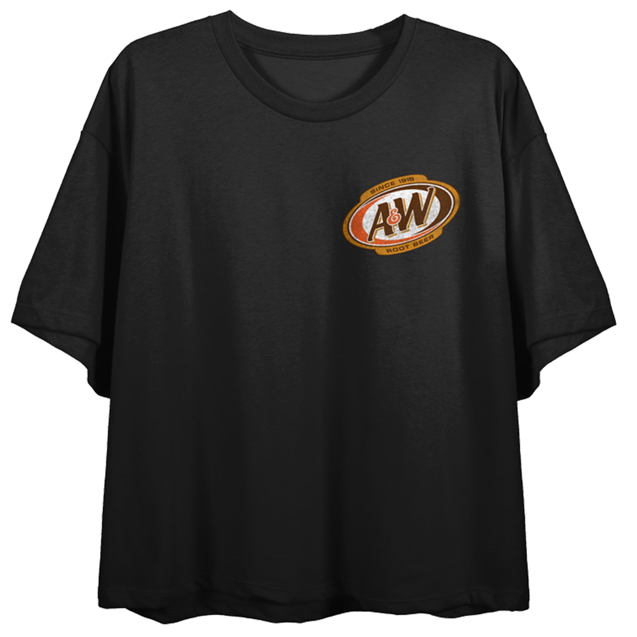 A&W Root Beer Mug Art Crew Neck Short Sleeve Women's Black Crop Top -XL ...