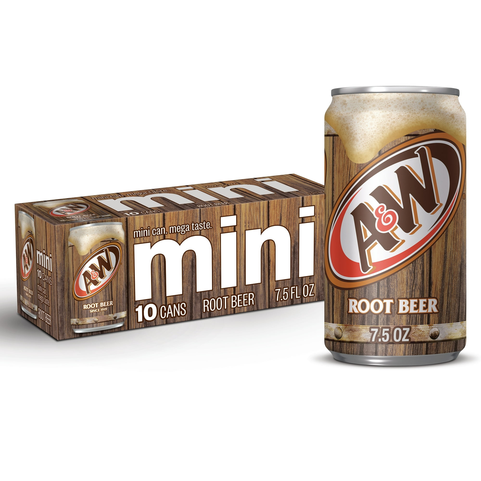 A&W Root Beer Soda Pop, 7.5 fl oz, 10 Pack Cans - Walmart.com