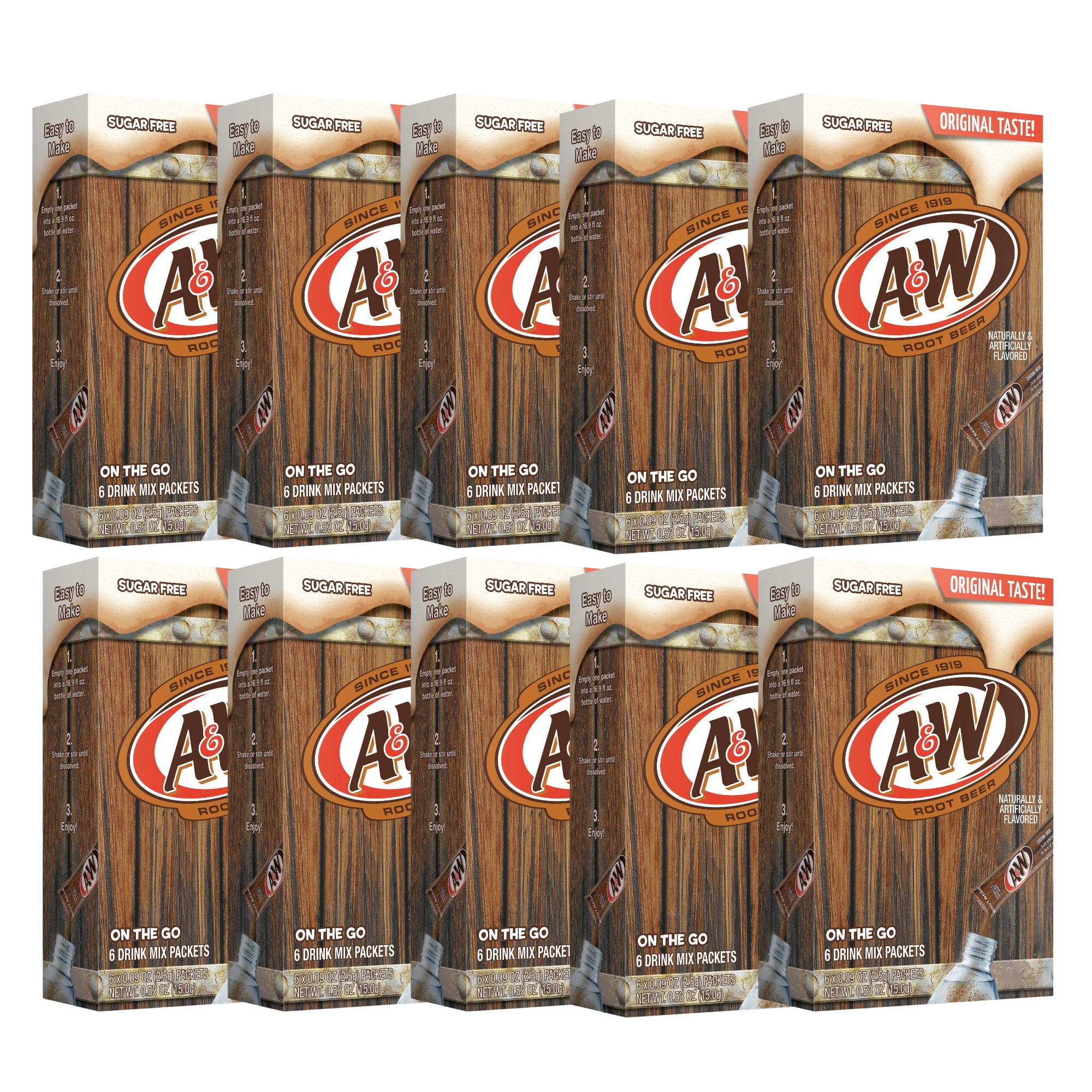 A&W Sugar-Free Singles To Go Root Beer Powder Drink Mix, 10 Boxes with ...