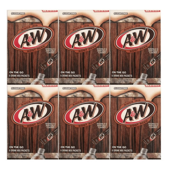 A&W Singles To Go Powder Packets - Sugar Free, Non-Carbonated Root Beer Water Drink Mix (6 Boxes ...