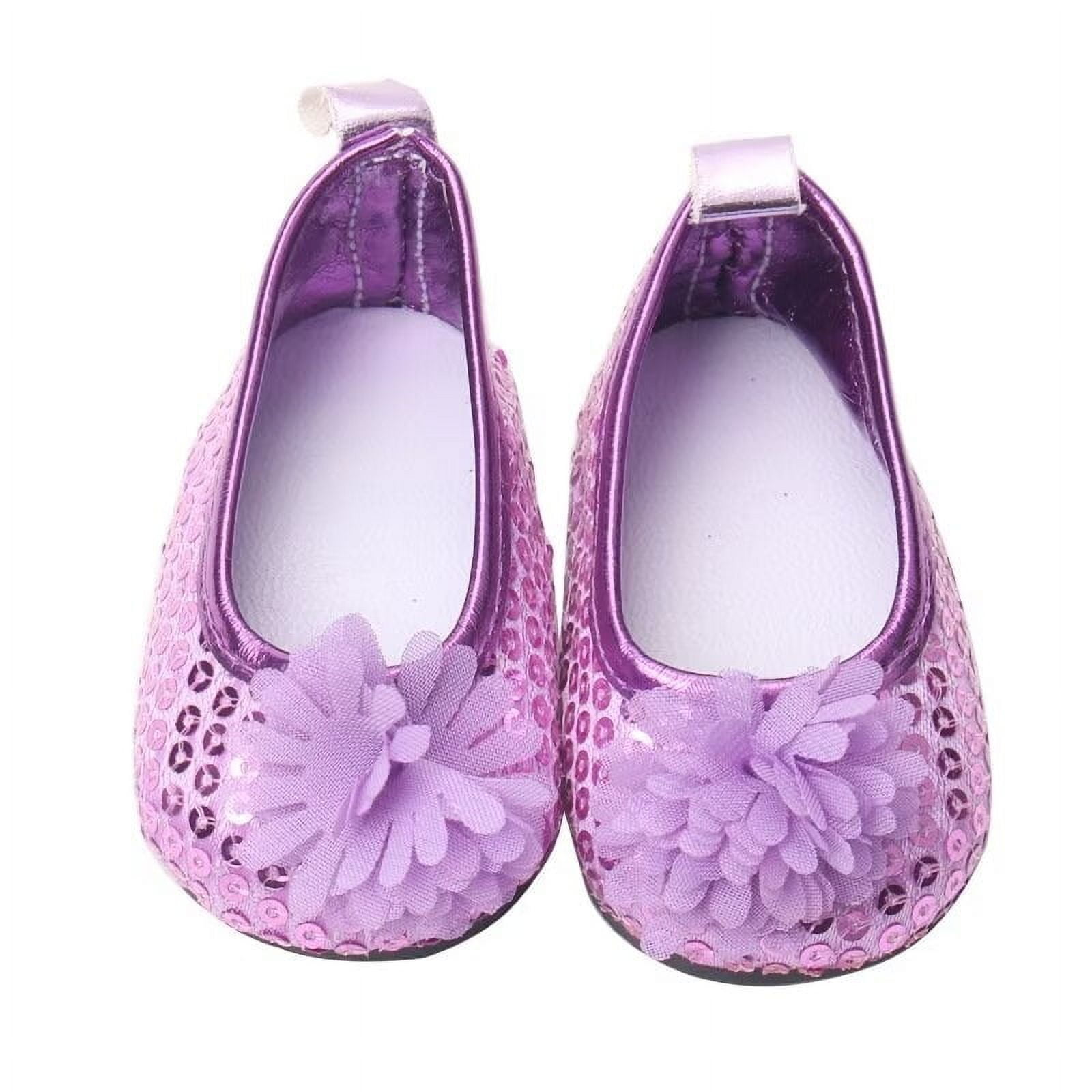 A-Waroom 1 Pair Cute Bling Bling Squin Leather 18 inch Doll Shoes with Flower 18 inch Doll Shoes ...