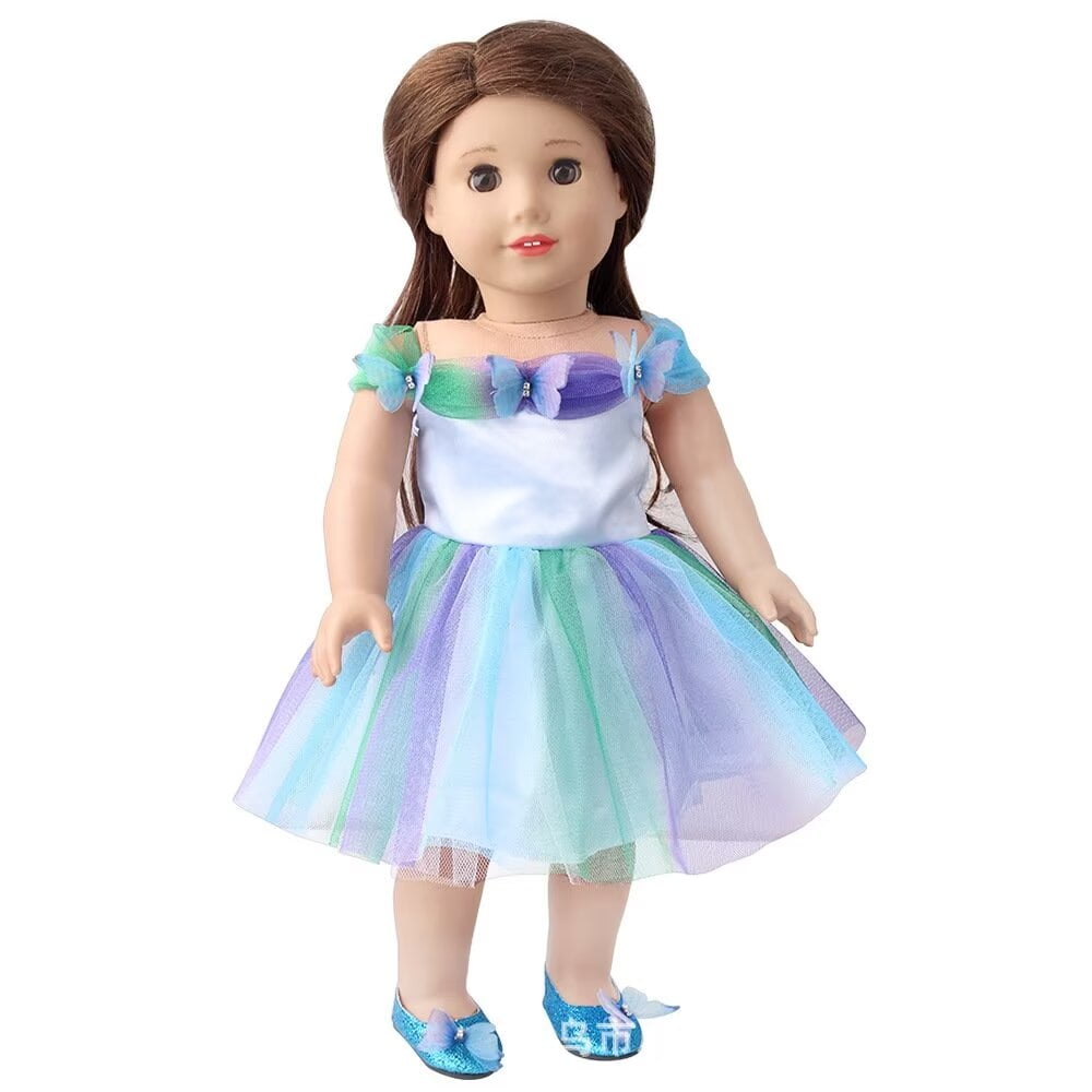 A-Waroom 1 Pcs 18 inch Doll Dress Mesh Butterfly Princess Dress for 18 ...