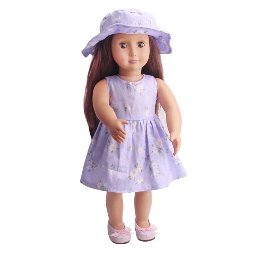 A-Waroom 1 Pcs 18 inch Doll Dress with Hat Flower Printed Cute Summer ...