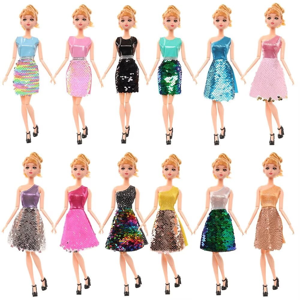 A-Waroom 12 PCS 12 inch Doll Dress Bling Bling Sequin Doll Dress Wedding Dress Trailing Skirt ...
