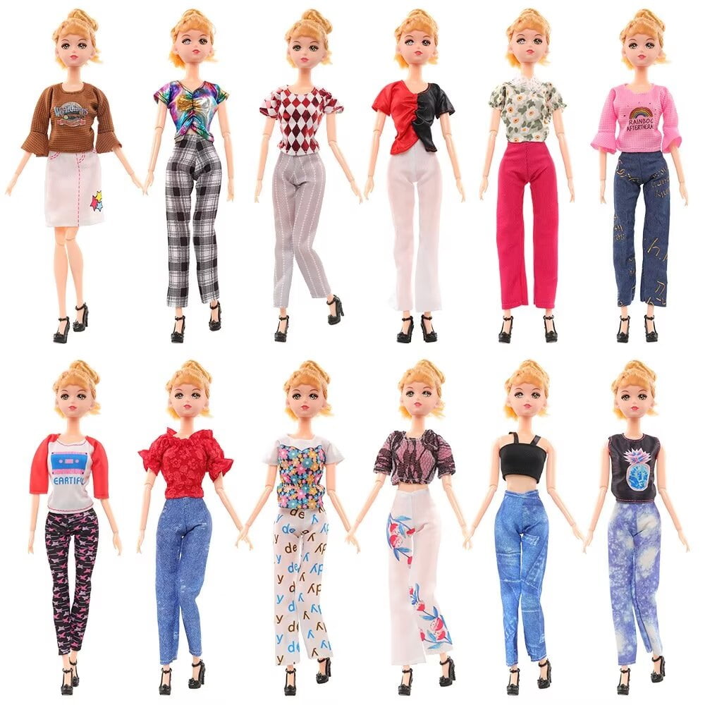 A-Waroom 12 PCS 12 inch Dolls Clothes Set T Shirt Pants Dress-up Toy ...