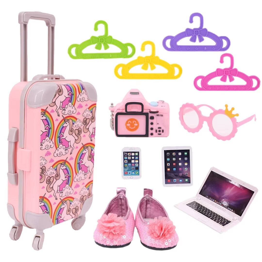 A-Waroom 18 inch Doll Trunk Doll Dress Doll Sungalss Doll Shoes Doll Acceaasry Set for 18 inch ...