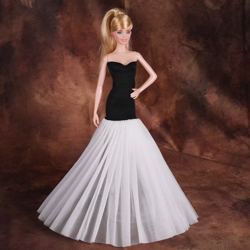 A-Waroom 1PCS Doll Wedding Dress Fishtail Dress Classic Color Blocking Gowns Tailed Evening ...