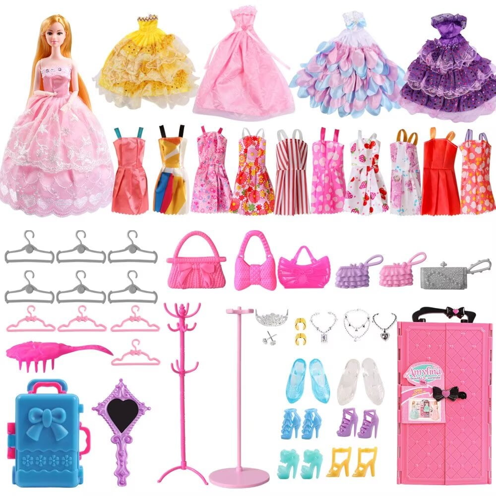 A-Waroom 48 Pcs 12" Doll Closet Wardrobe Set with Doll and Doll Accessories - Complete Doll ...