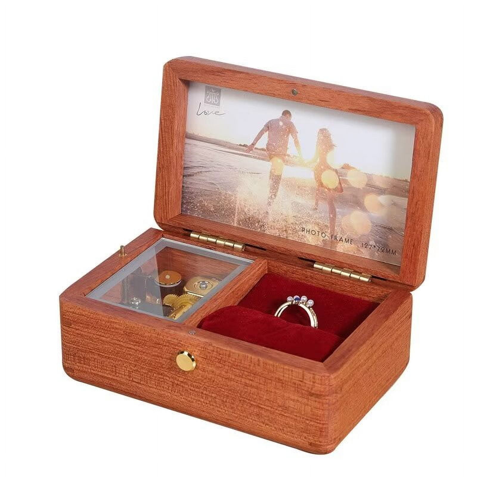 A-Waroom Natural Rosewood Wooden Music Jewelry Box for Women with Customizable Photos Wind Up ...