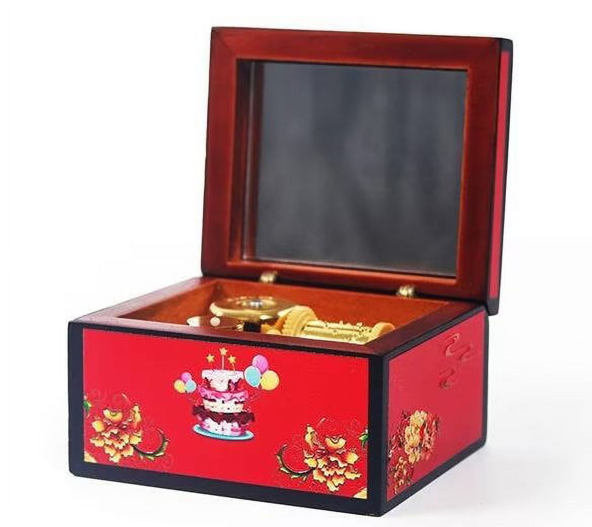 A Waroom Red Chinese Vintage Style Wooden Music Box with Mirror for Birthday Gift Walmart