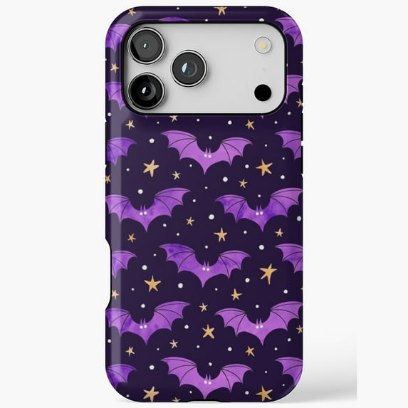 A Watercolor Bats Purple on Black Themed Creepy iPhone 11 through 17 ...
